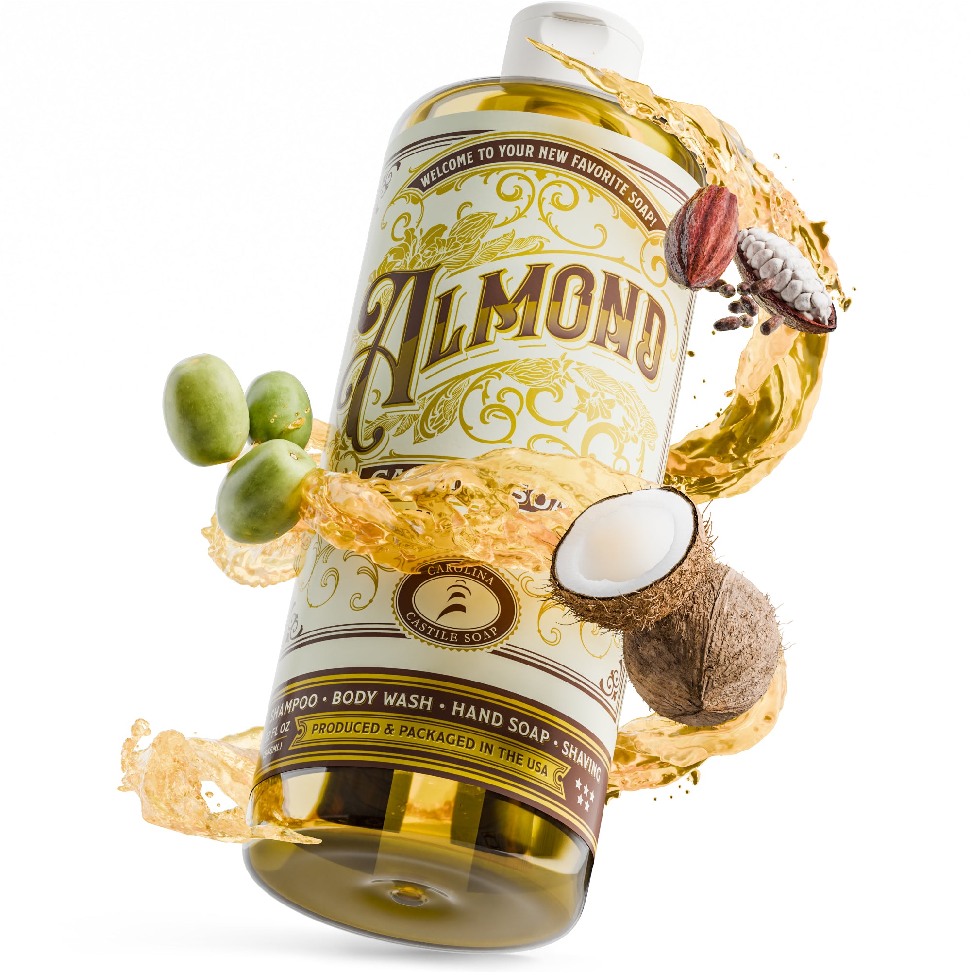 Almond Liquid Castile Soap | Certified Organic | Carolina Castile Soap